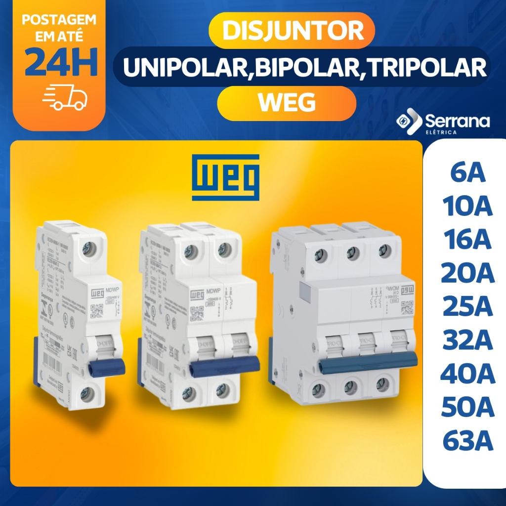 Disjuntor unipolar, bipolar e tripolar WEG | Shopee Brasil