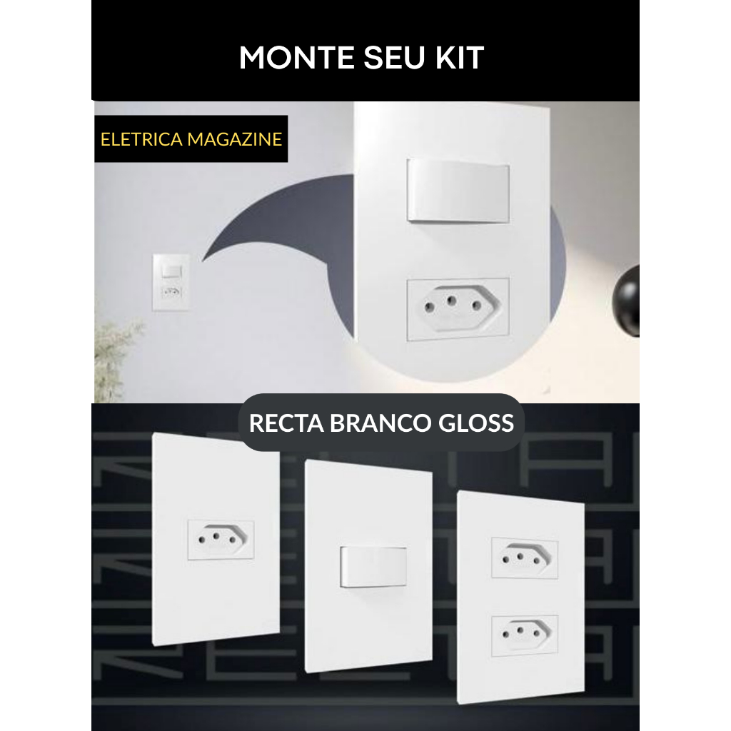 Monte seu kit tomada branca, 10a, 20a, tomada dupla, tomada tripla, interruptor simples, triplo ...