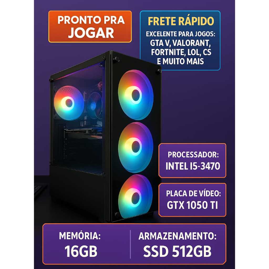 PC Gamer - RGB | GTX 1050 Ti 4GB | GTA V, Valorant, Fortnite, CS, LoL ...