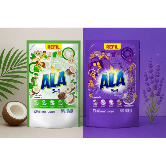 Lava roupa líquido Ala lavanda e coco 700ml | Shopee Brasil