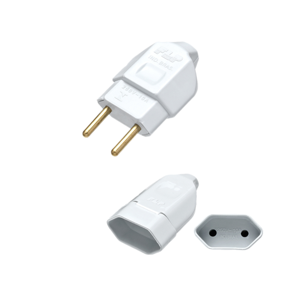 Kit Plugue macho 10A 2p mais plugue femea 10A 2p cor branca pino plug ...