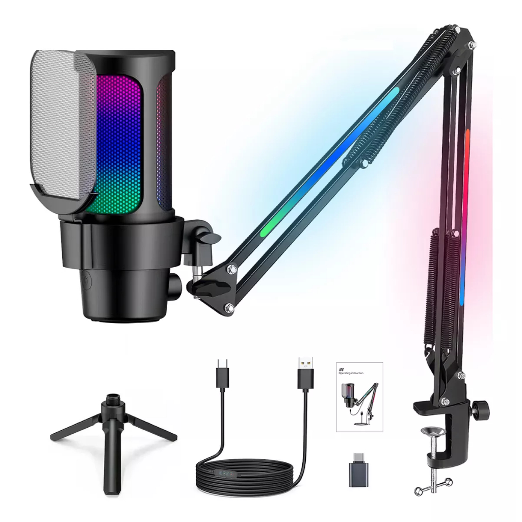 Microfone Usb Ampligame Com Rgb Braço Articulado E Tripé | Shopee Brasil