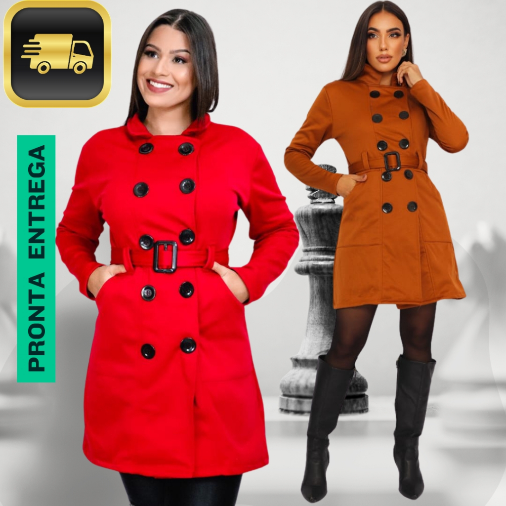 Casaco Sobretudo em Moletom Poliester Flanelado com Cinto – Ideal para ...