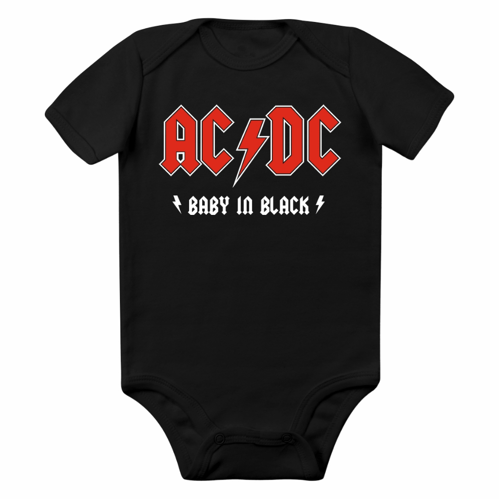 Body Bebê Rock AC/DC – Baby in Black Estilo Rock’n Baby 100% Algodão ...
