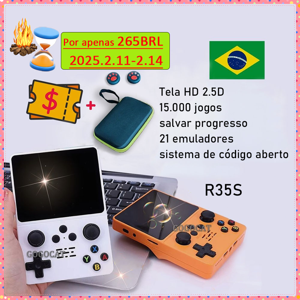R35S Console De Vídeo Game Portátil Retrô Sistema Linux 3,5 64g 15000 R36S para PS1/N64/MAME ...