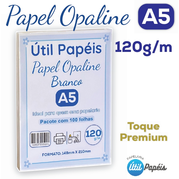 Papel Opaline 120g A5 Branco Pacote com 100/200/500 Folhas Folha lisa OffSet 148x210 jato de ...