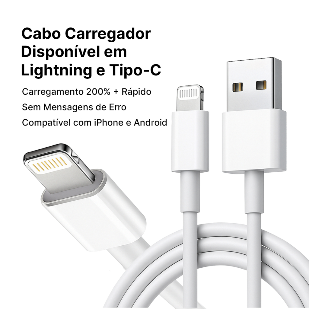 Cabo Turbo iPhone Tipo C Lightning 1M | Carga Rápida | iPhone 6 ao 16 ...