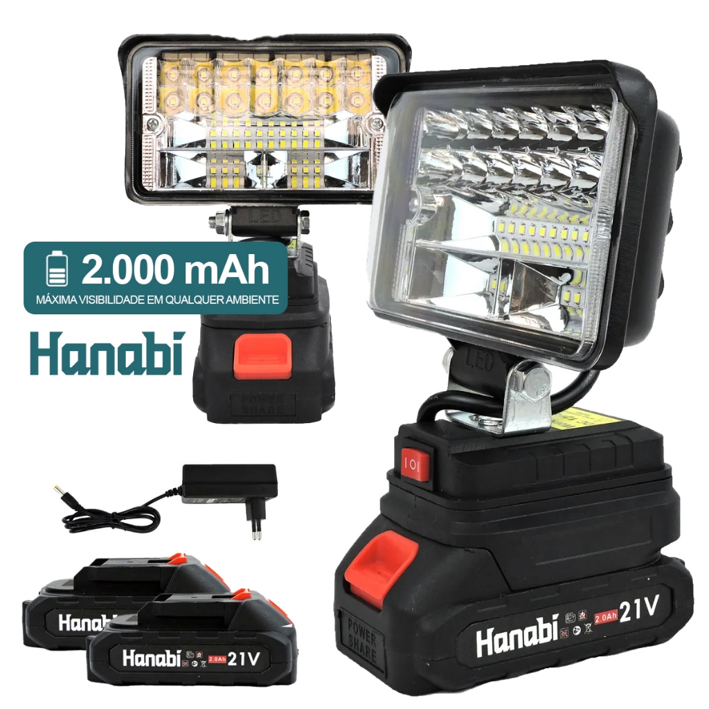 Lanterna De Trabalho Hanabi Luz Lâmpada Super Led 2 Baterias 21V ...