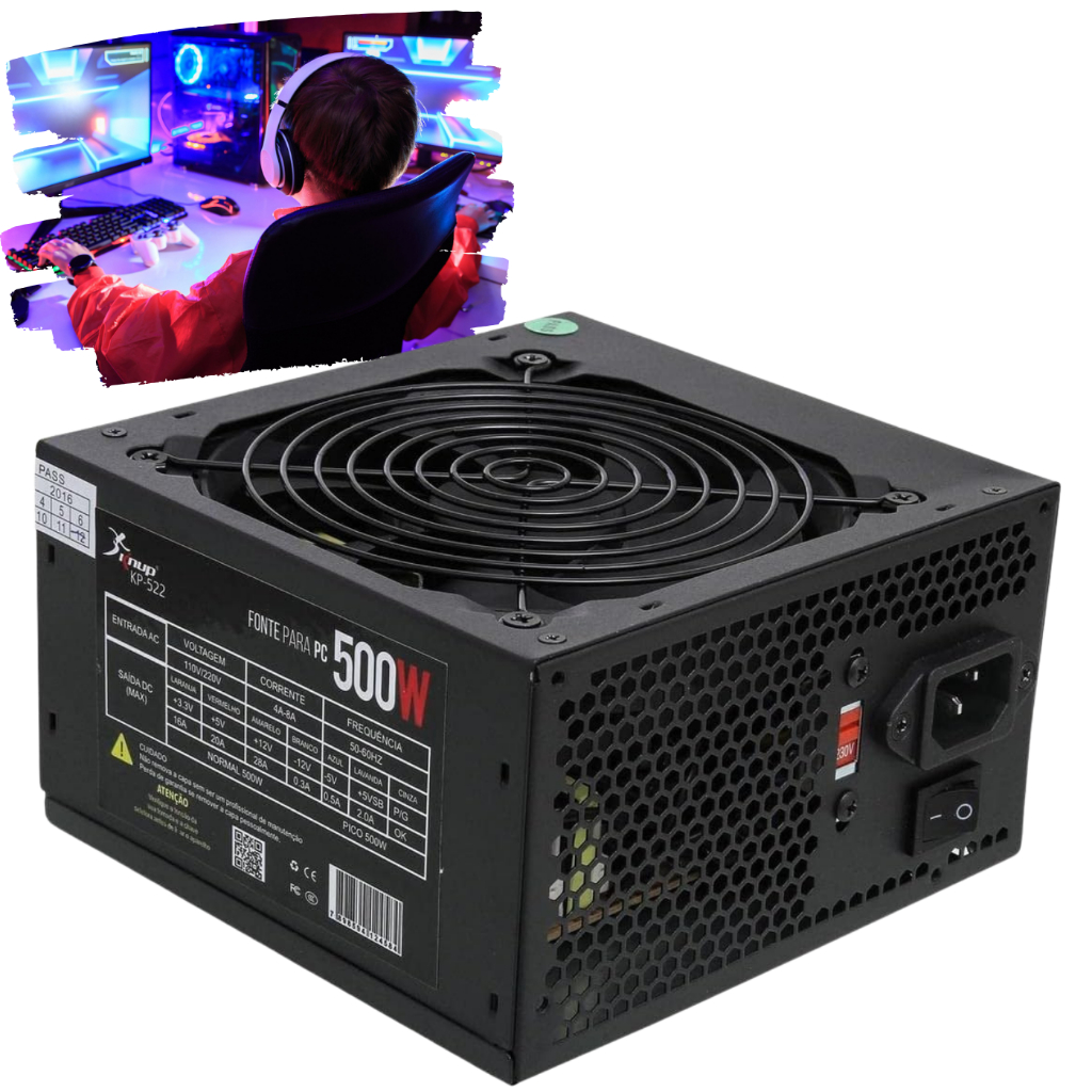 Fonte 500w Reais Pc Gamer Bivolt 110/220 Atx Ultra Silenciosa Knup Computador Nova | Shopee Brasil