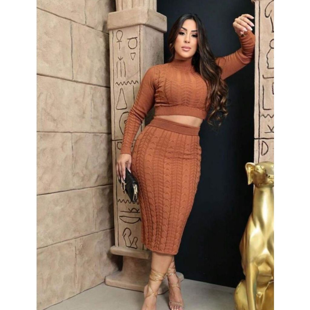 CONJUNTO FEMININO TRICOT MODAL CROPPED E SAIA, OUTONO 2025, NOVAS CHEGADAS, SÃO JOÃO 2025 ...