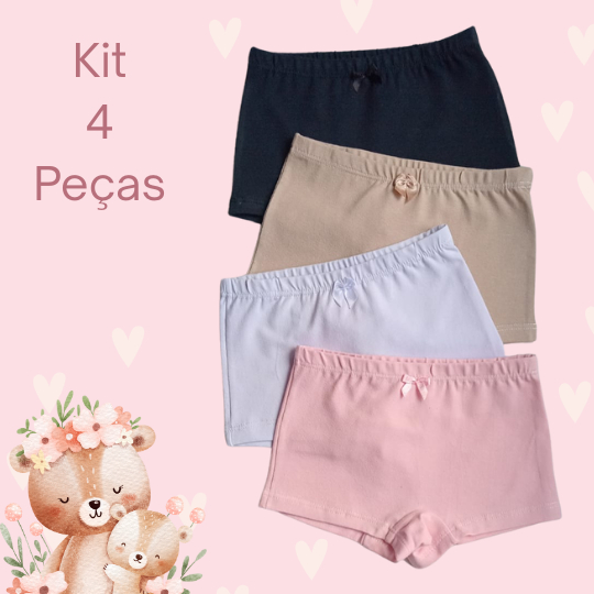 4 Calcinha Shorts Segurança Box Boxer Menina Bebe Tapa Fralda Malha ...