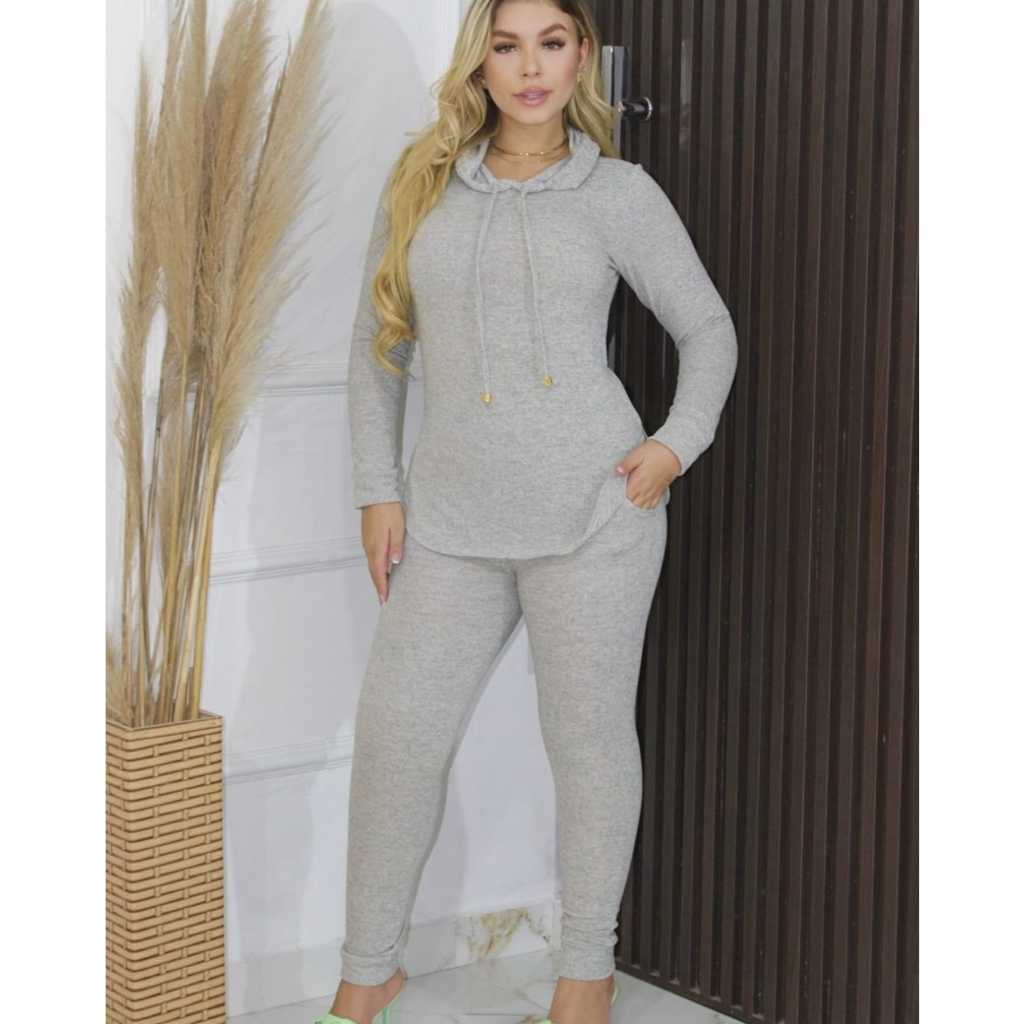 conjunto lanzinha com capuz feminino Outono inverno | Shopee Brasil