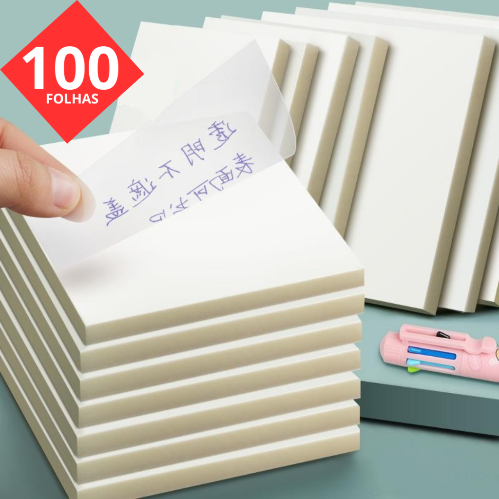 Kit 2 Bloco Post It Transparentes 100 Folhas Notas Adesivas 75 x 75 ...