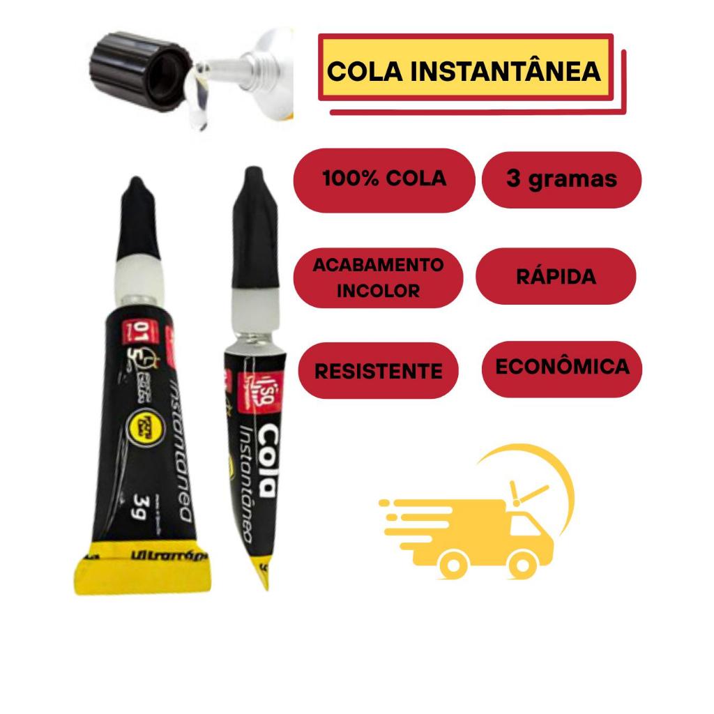 Cola Instantânea Ultra Rápida Super Adesiva Tubo 3g Uso Geral Cartela ...