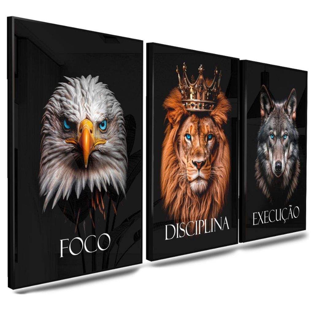 Quadros Decorativos - Motivacional Foco Execução Diciplina - Leão Aguia ...