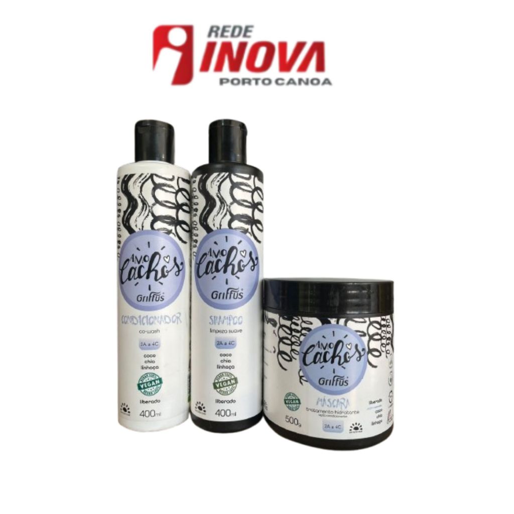 Griffus Amo Cachos Kit Shampoo + Condicionador 400ML + Máscara 500G ...