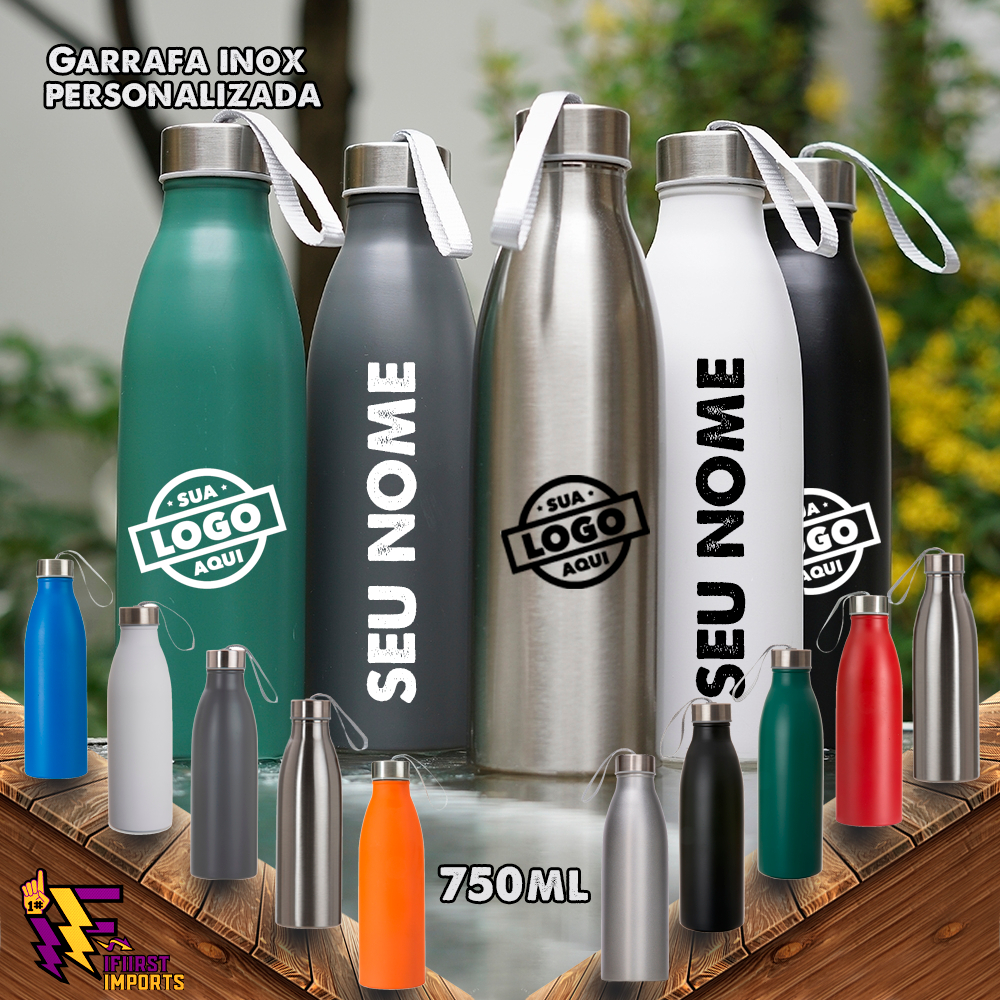 Kit 12 Garrafas Personalizadas 750ml Garrafa Inox Squeeze com tampa ...