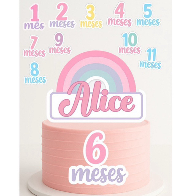 Kit Topo de Bolo Mesversário - Topper Mesversario do Bebê | Shopee Brasil