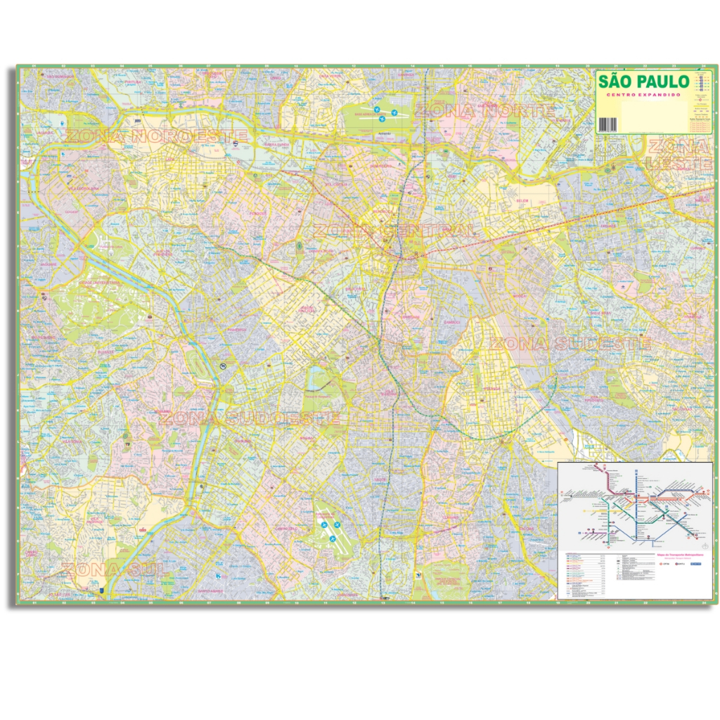 Mapa São Paulo Centro Expandido Guia Rotas Ruas Gigante Geografico ...