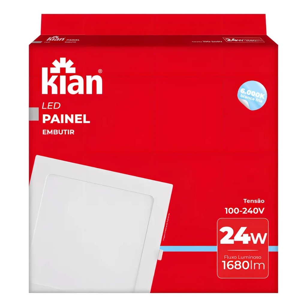 Painel Led Backlight Embutir Quadrado 6000k Branco Frio 24w Branco Kian ...