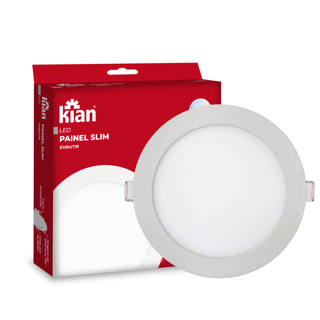 Painel Led Embutir Redondo Slim 6000k 24w Branco Kian | Shopee Brasil