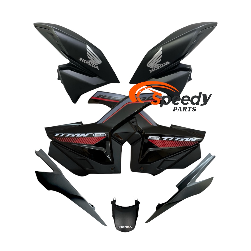 Kit CG Titan 160 2024 Preto Fosco- Par Aba do tanque com Complemento+Par Tampa lateral com Compl ...