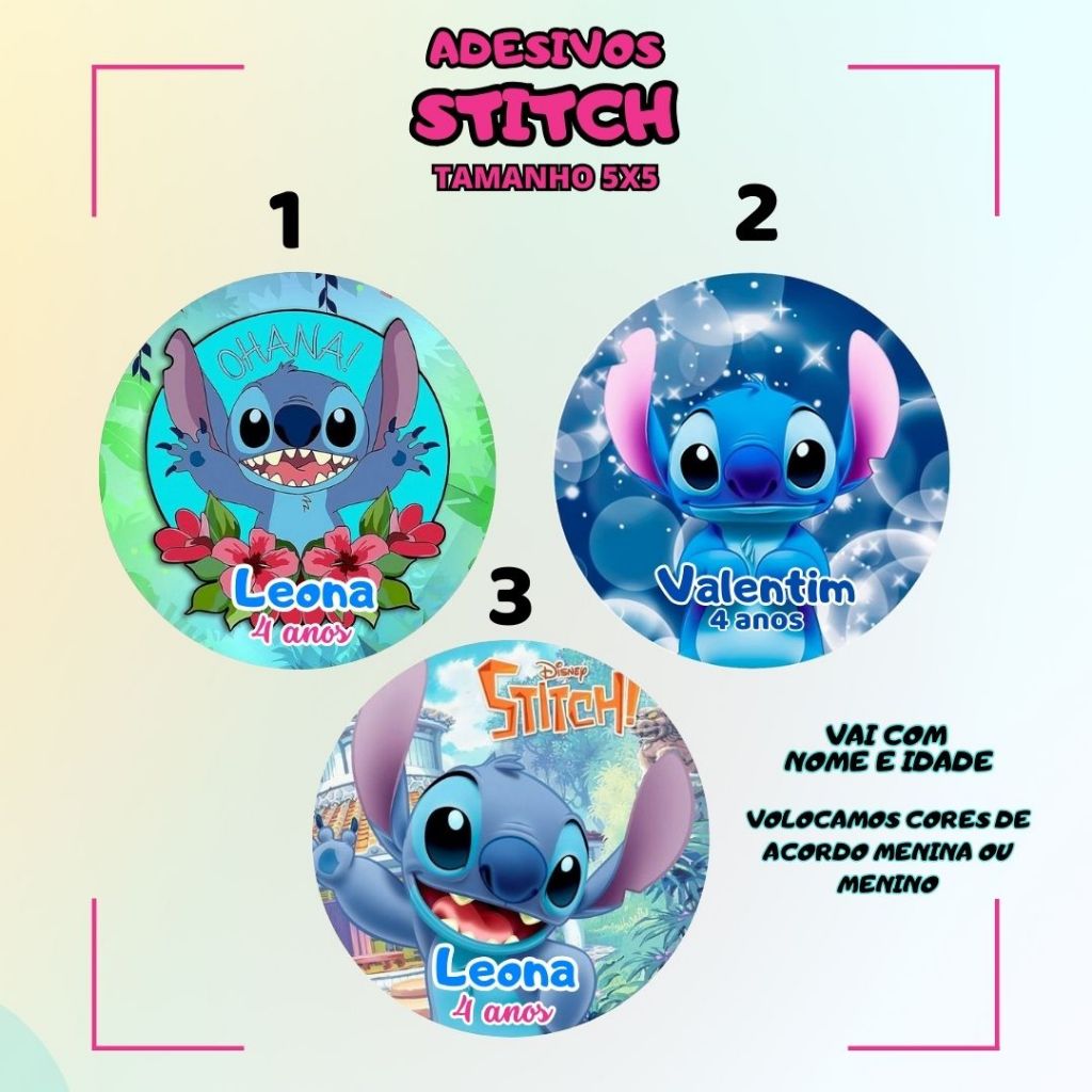 80 Adesivos Personalizados 5x5 cm STITCH- Rótulos adesivos -FAZEMOS ...