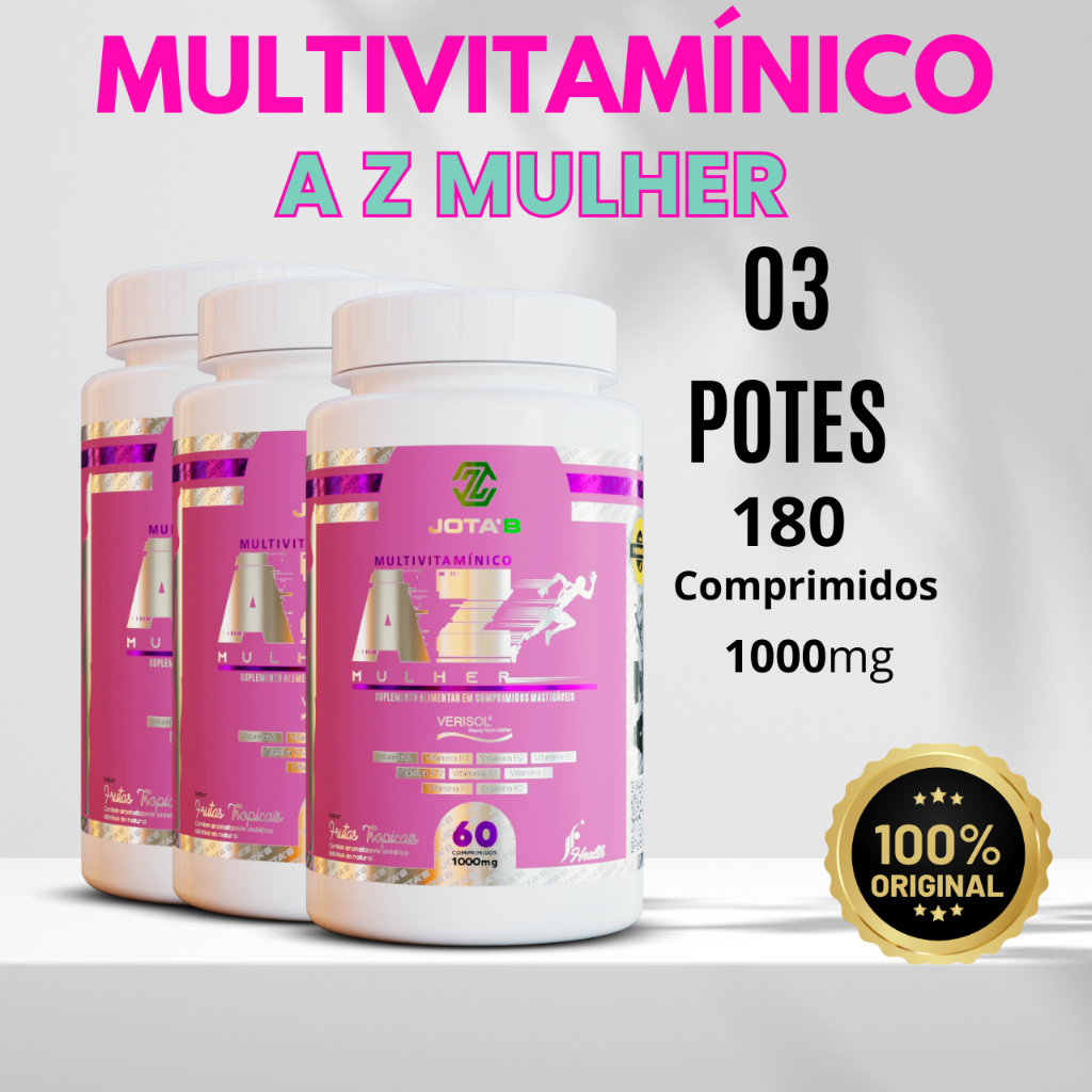Multivitamínico AZ Mulher - 60 Comprimidos Mastigáveis - 1000mg – Suplemento Alimentar Premium ...