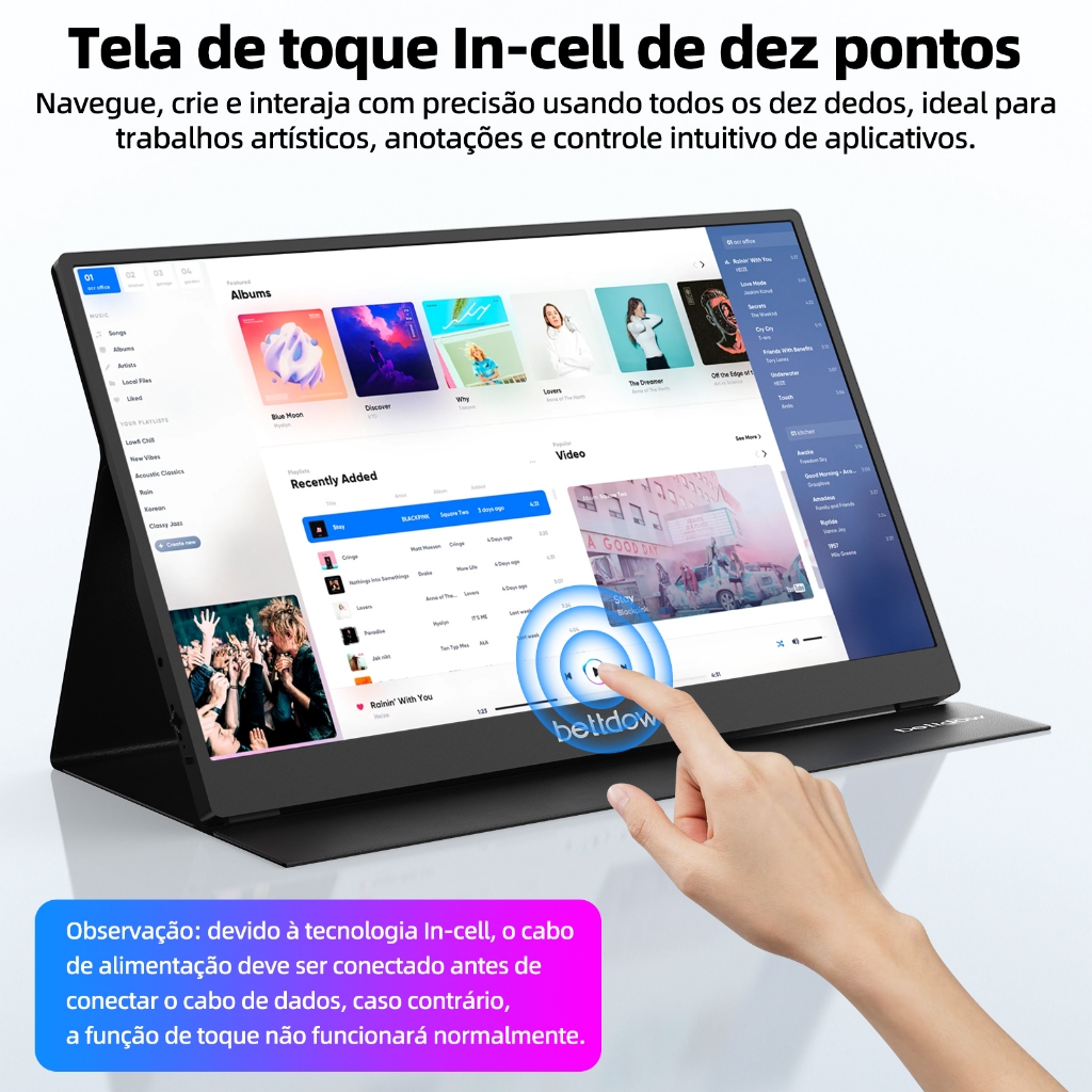 BETTDOW Monitor portátil Touchable 15.6'' 1920*1080P 4K com tela IPS ...
