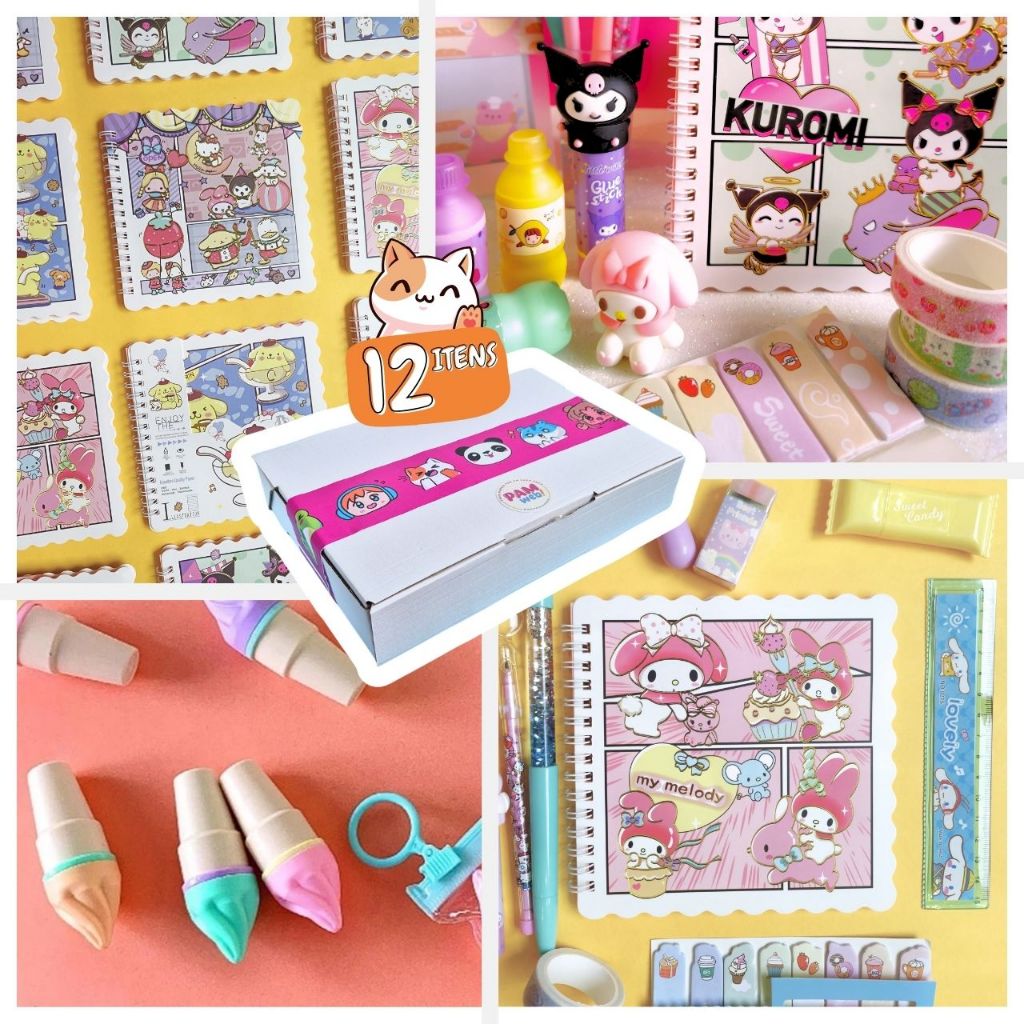 Kit Papelaria Fofa Kawaii Com 12 Itens - Presente Criativo Marca Texto ...