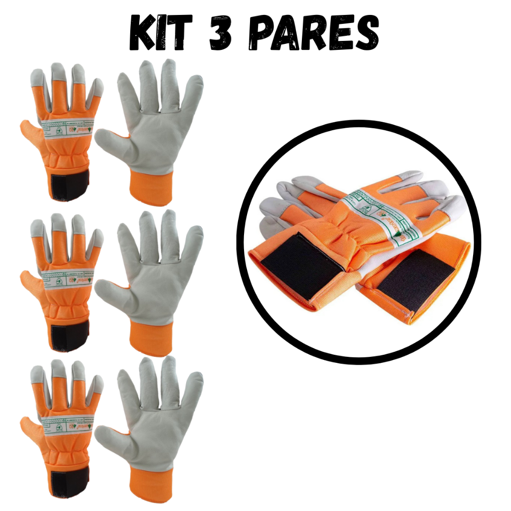 Kit 3 Luva Couro Vaqueta Nylon Florestal Velcro Tamanho 9 Proteção ...