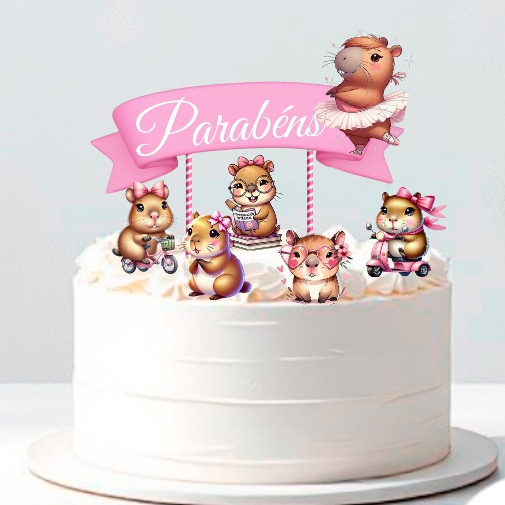 Topo Topper De Bolo Capivara Rosa | Shopee Brasil