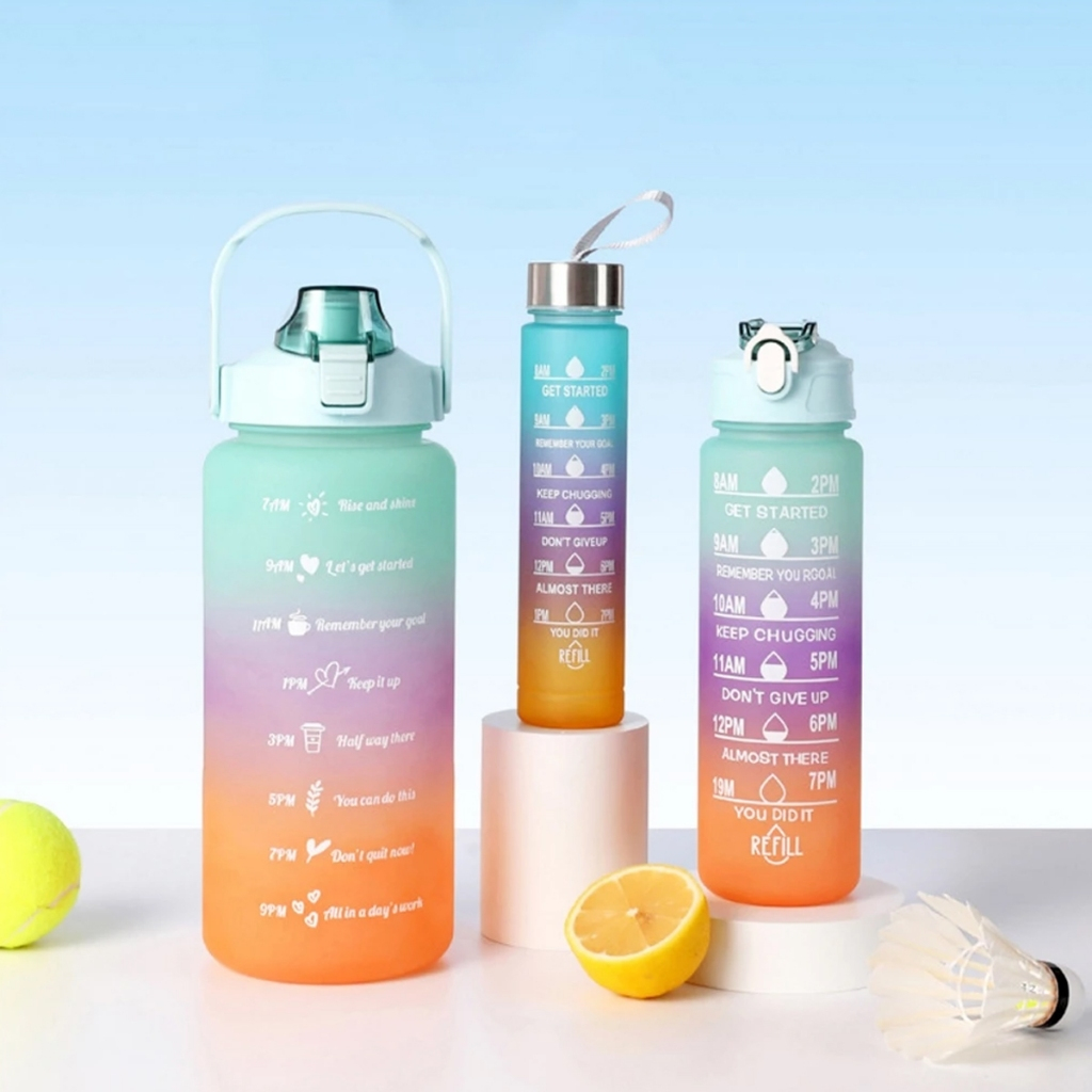 3 Garrafas Motivacionais 2L 900ml 300ml Squeze Academia Treino Tie Dye | Shopee Brasil