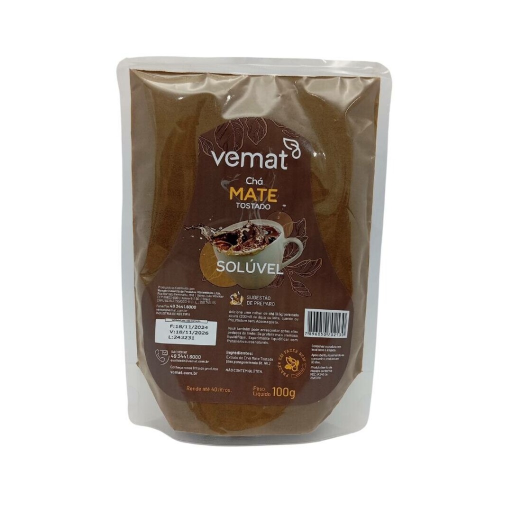 Chá Mate Tostado Solúvel 100Gr Rende Até 40 Litros Vemat | Shopee Brasil