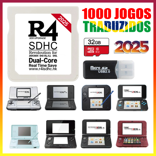 R4 2025 + de 1000 jogos e emuladores em Português - Novo Atualizado. Nintendo DS Lite, DSi, 2DS ...