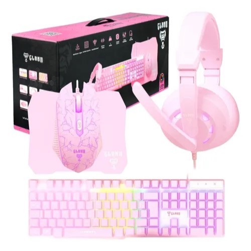 Kit Gamer Rosa Clanm Nightmare Candy Fone Teclado Mouse Mousepad Led ...