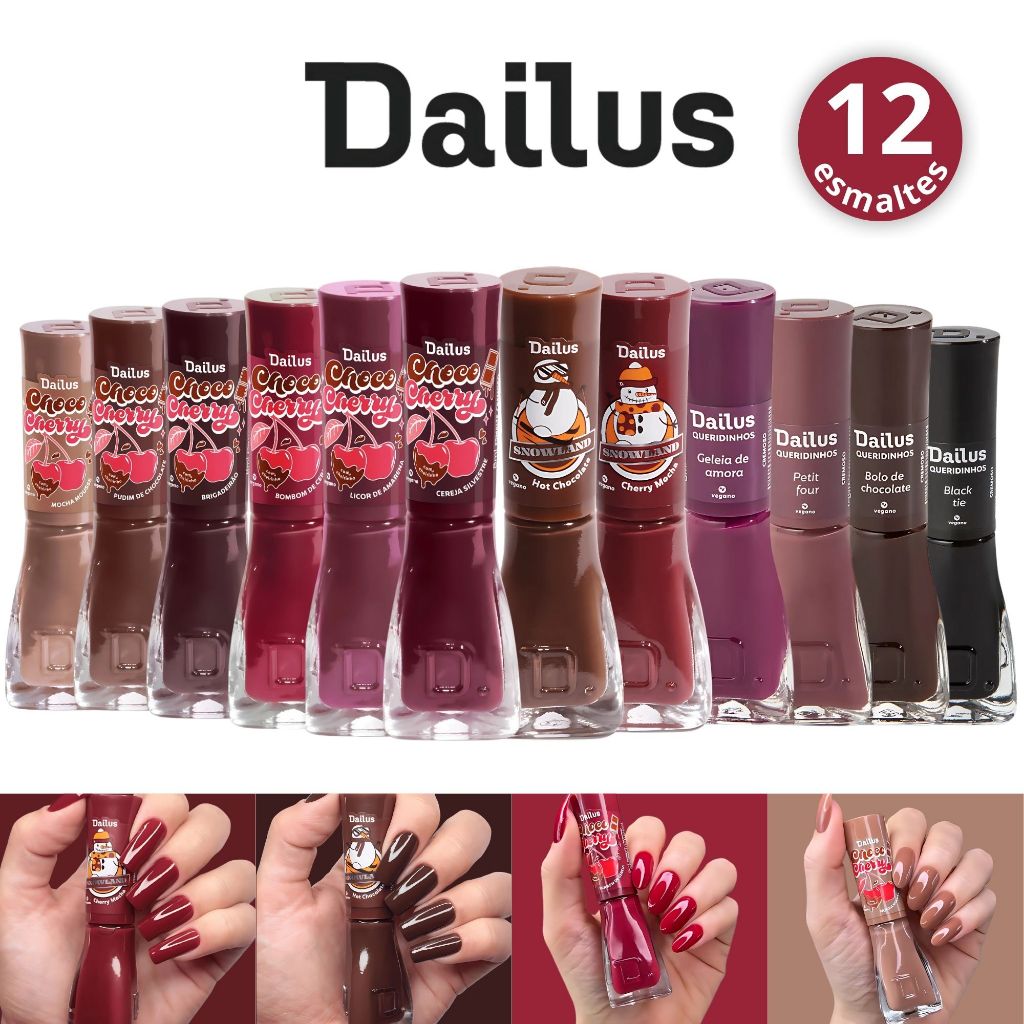 Kit 12 Esmaltes Dailus Cores Marrom e Vinho Lançamento Choco Cherry ...