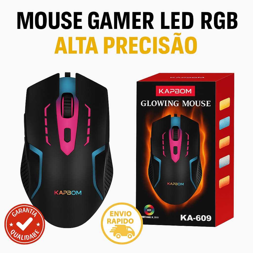 Mouse Gamer RGB Kapbom KA-609 | 3200 DPI, Ergonômico, USB Rápido p/ PC e Notebook | Shopee Brasil