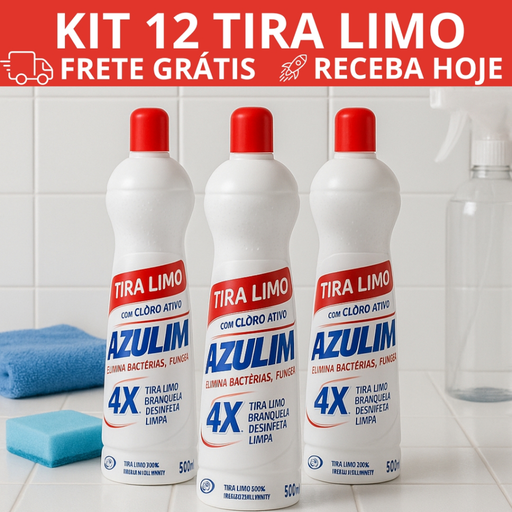 12 Tira Limo Azulim 500ml Cloro Ativo Start Banheiro Limpeza Profunda ...