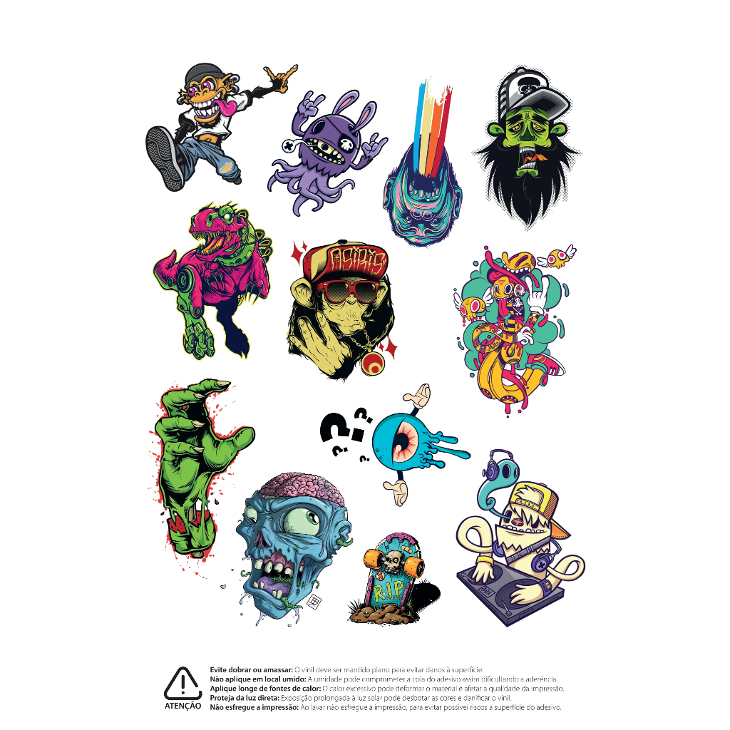 Kit Cartela com 12 adesivo personalizado Monsters Street - Em vinil a ...