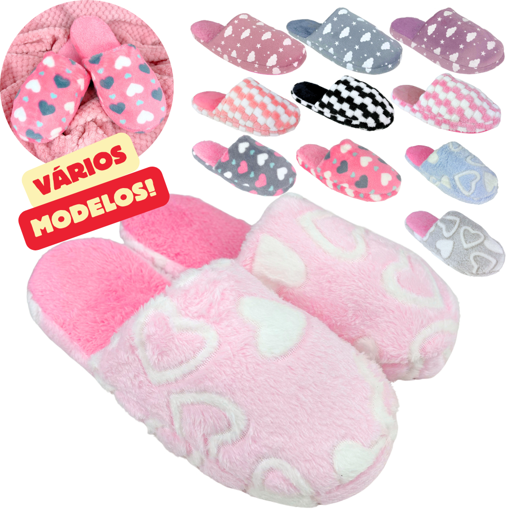 Pantufa Feminina Chinelo Antiderrapante Peluciada Confortável Costurada ...