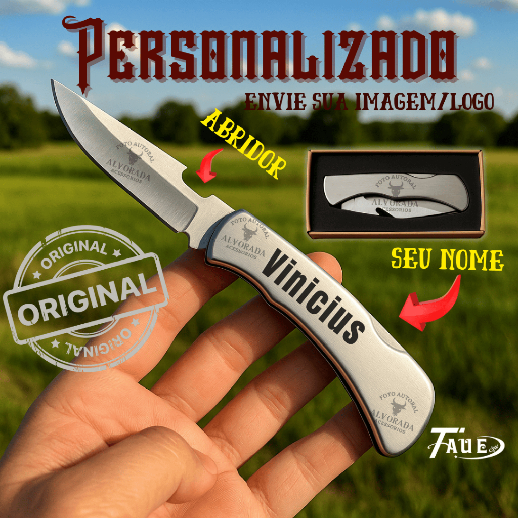 Canivete de Bolso Cromado Personalizado a Laser com Logo ou Nome ...