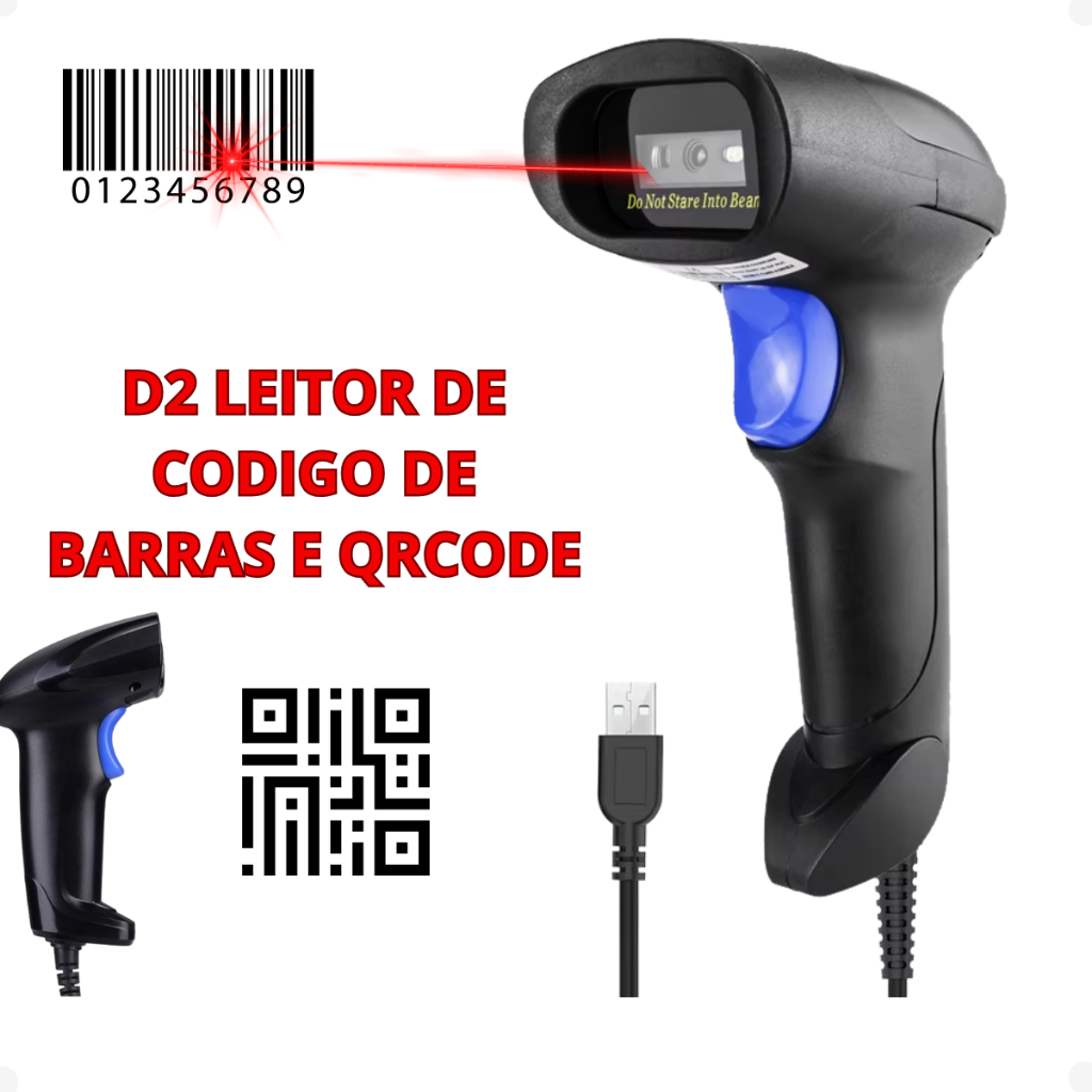 Kit 4 Leitor Código De Barras Scanner Portátil Laser Com Fio USB 1D/2D Leitor de Qr Code ...