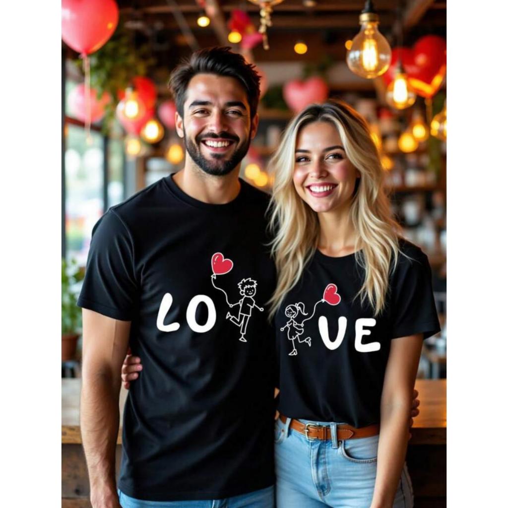 Camisas de Casal Kit 2 Camisetas Dia dos Namorados Roupa de Casal Blusa 100% Algodão Presente ...