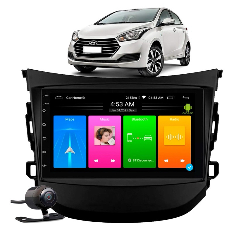 Kit Central Multimídia Android Carplay Com Moldura Hb20 Hb20s 2012 2013 2014 2015 2016 2017 2018 ...