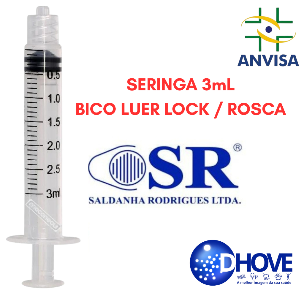 SERINGA 3ML LUER LOCK BICO TIPO ROSCA SEM AGULHA HIPODÉRMICA INJETÁVEL ...