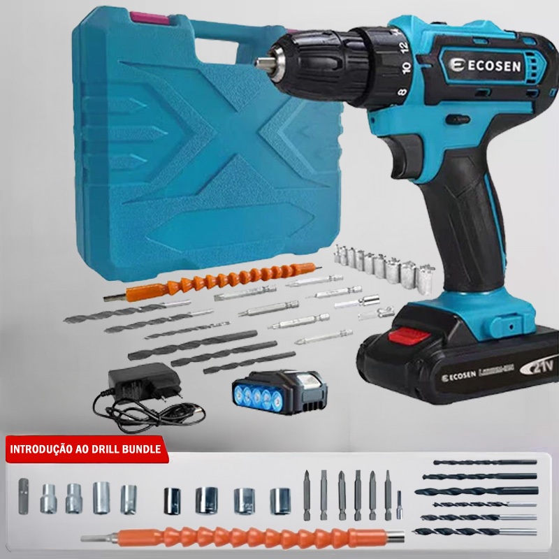 Ecosen Parafusadeira Furadeira à Bateria 21V Kit Maleta COM DUAS ...