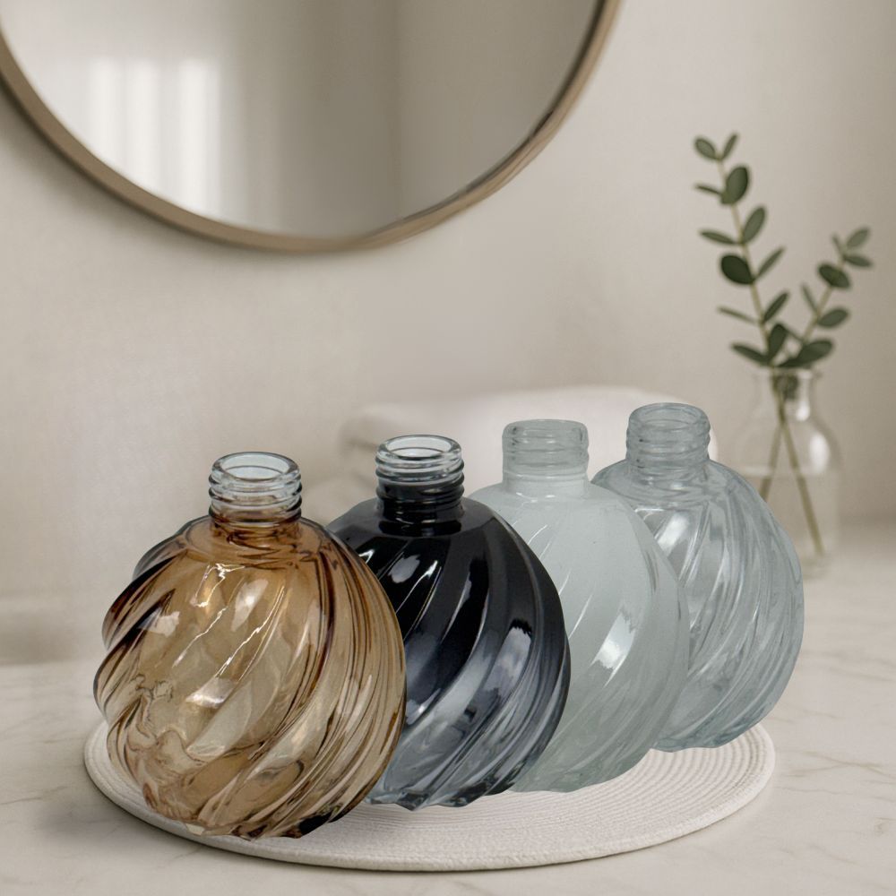 Frasco de Vidro Bola Espiral 250ml | R28/410 | 4 Cores: Transparente ...