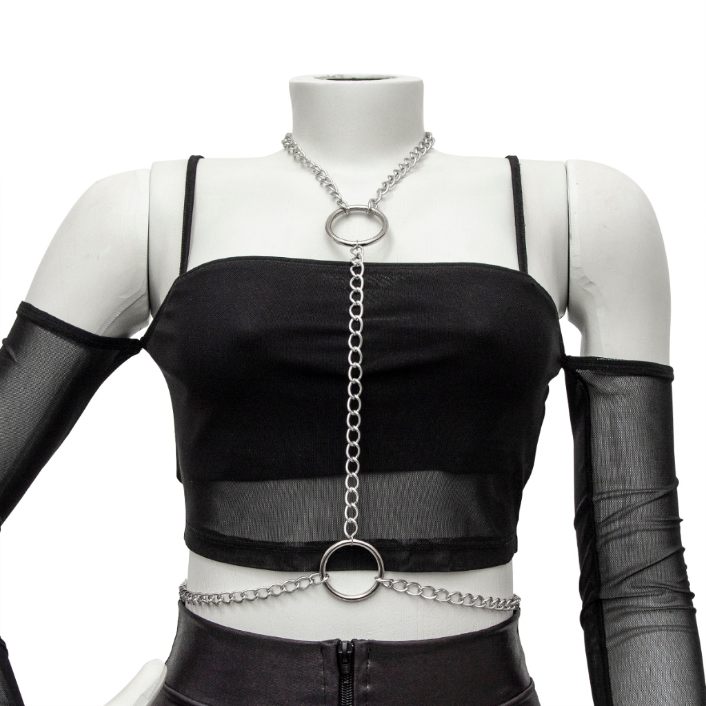 Body Chain Feminino Corrente Corpo Pescoço Prateado com Argolas ...
