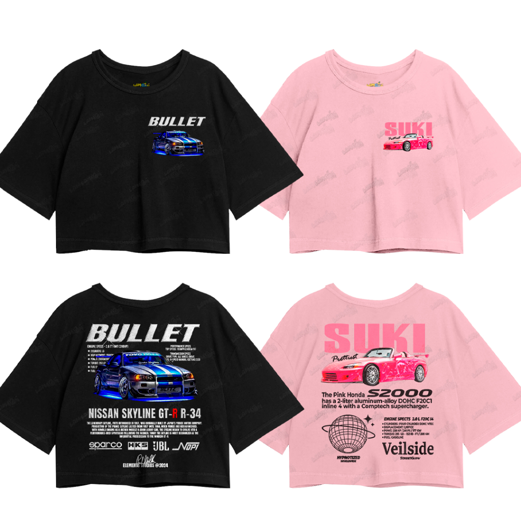 Cropped Oversized Graphic Tee Unissex Carro Bullet Skyline & Suki Pink ...